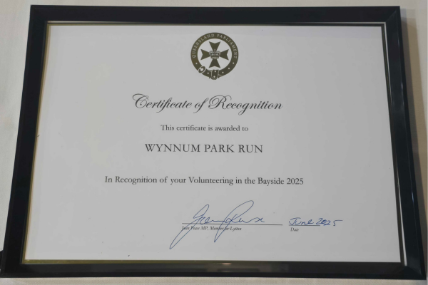 Wynnum parkrun is awarded in the Best of the Bayside Volunteer Awards ...