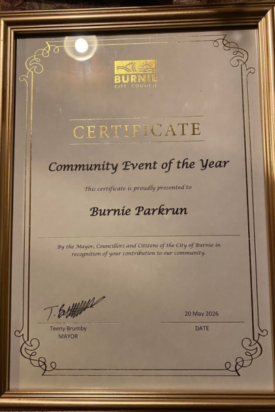 Burnie parkrun, TAS, awarded Burnie City Council Community Event of the ...