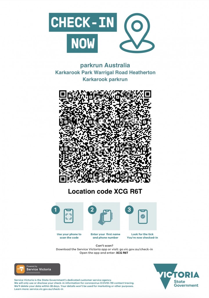 Karkarook COVID QR check in and framework | Karkarook parkrun