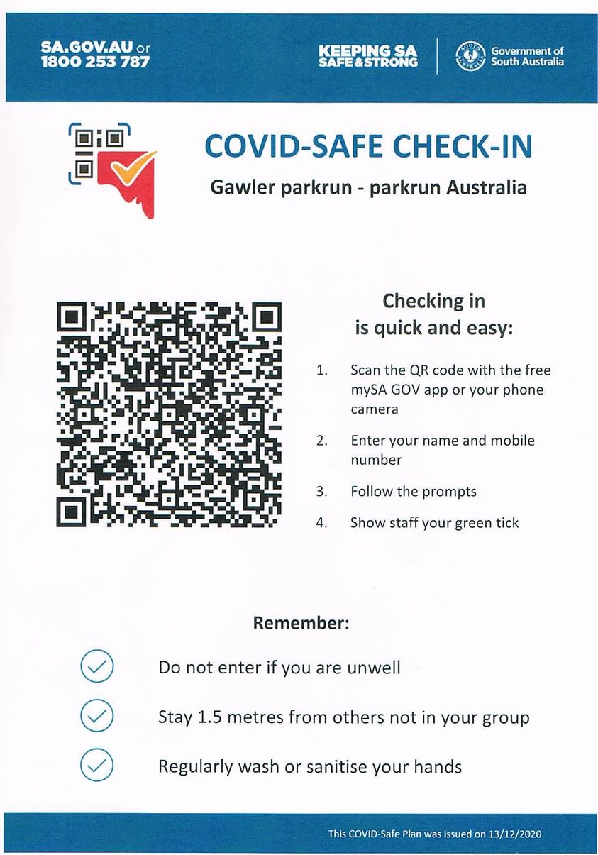 New Covid-19 Check-In Code | Gawler parkrun
