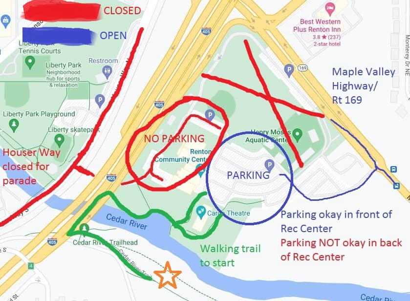 Alternate parking and detours 7/22/2023 | Renton parkrun