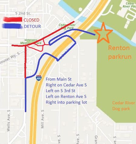 Alternate parking and detours 7/22/2023 | Renton parkrun