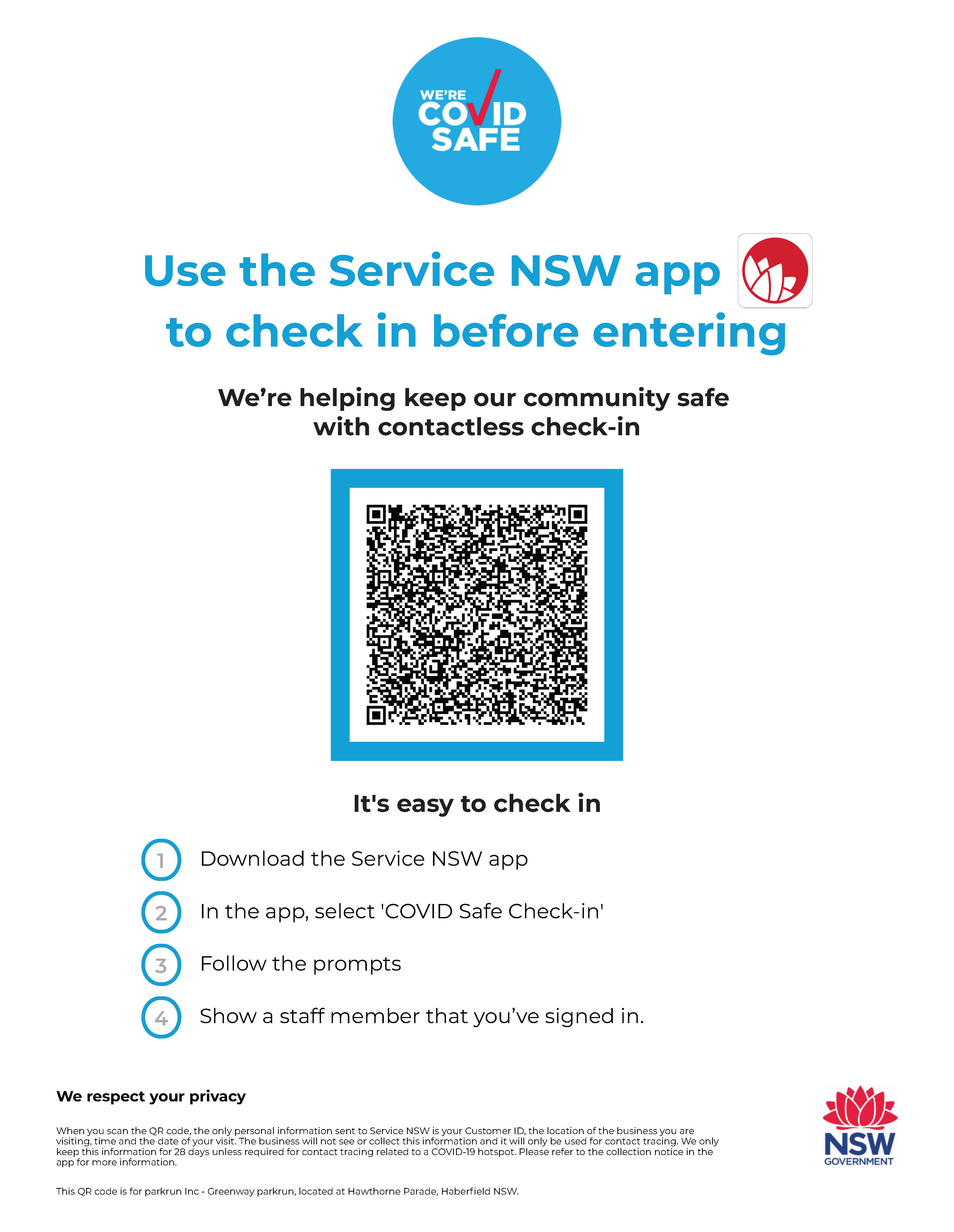 Service NSW QR code | GreenWay parkrun