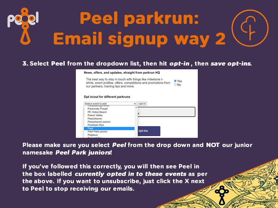 Signing-up to our mailing list | Peel parkrun