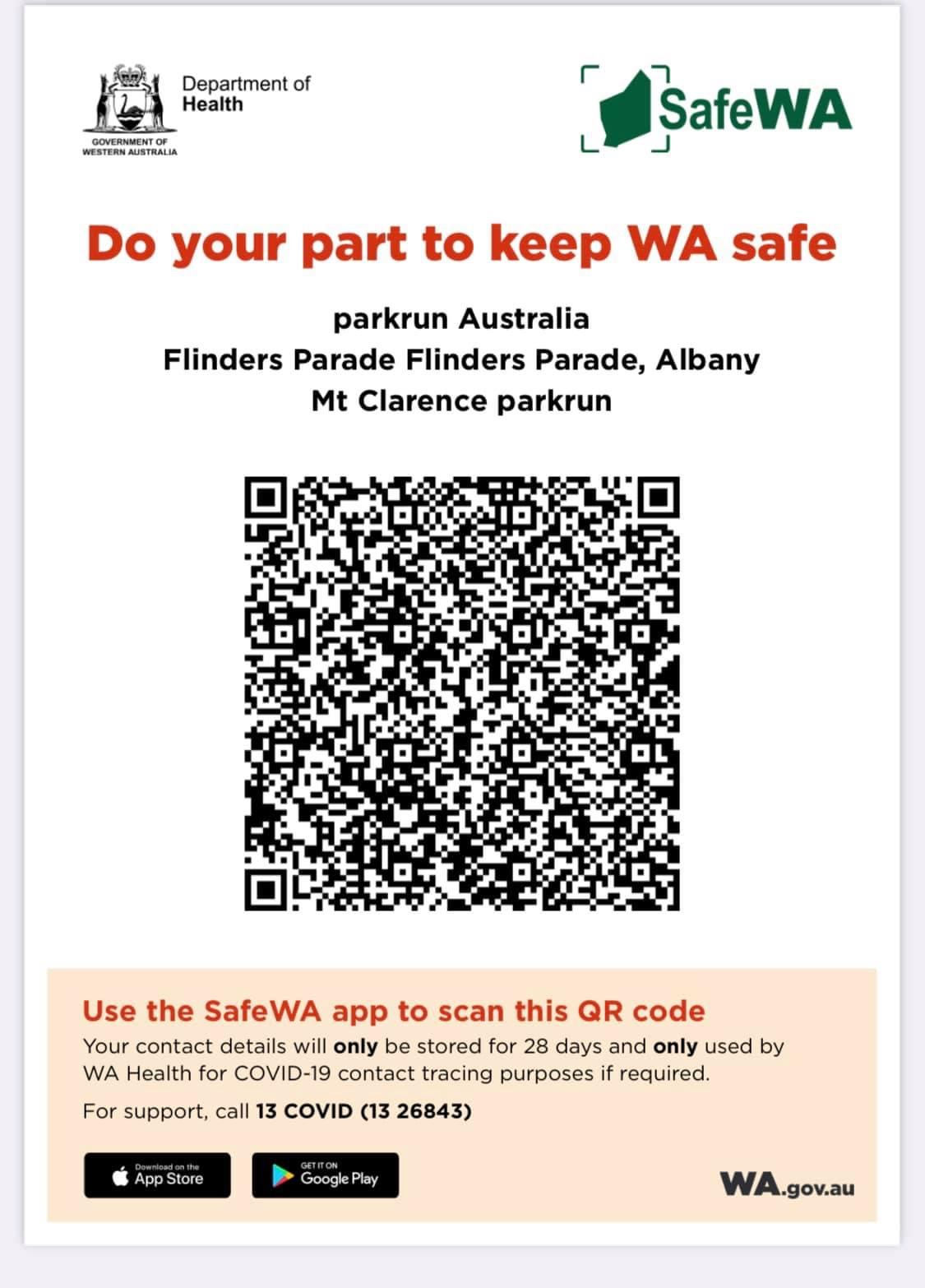 Scan our QR code with your SafeWA app | Mt Clarence parkrun