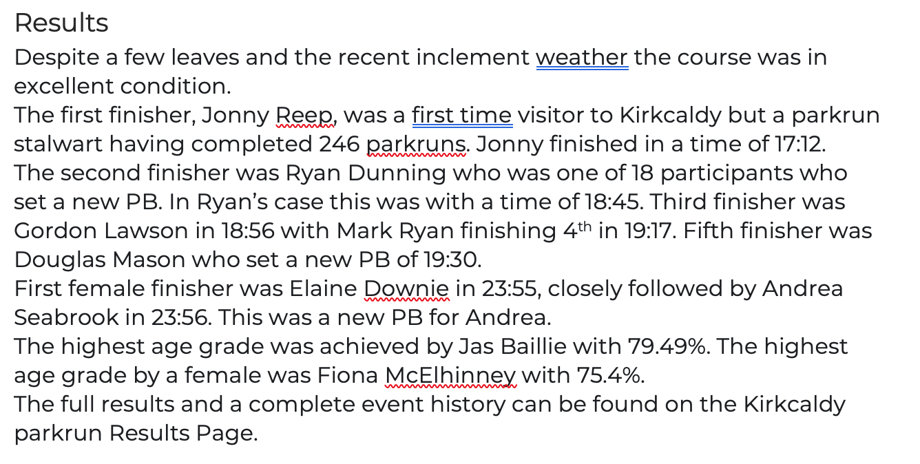The Missing Run Report – by Andre Gilburn 26.11.2022 | Kirkcaldy parkrun