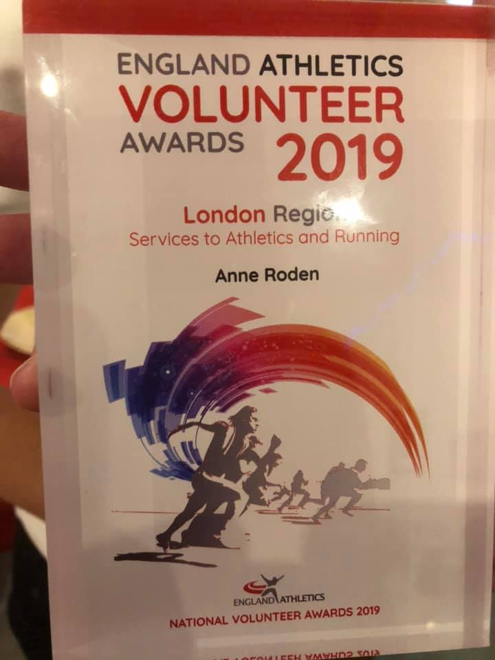 England Athletics Volunteer Awards 2019 London Region – Anne Roden ...
